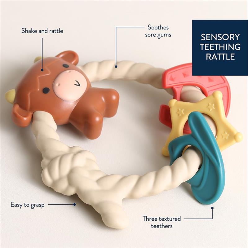 Itzy Ritzy - Silicone Teether with Rattle, Highland Cow | MacroBaby