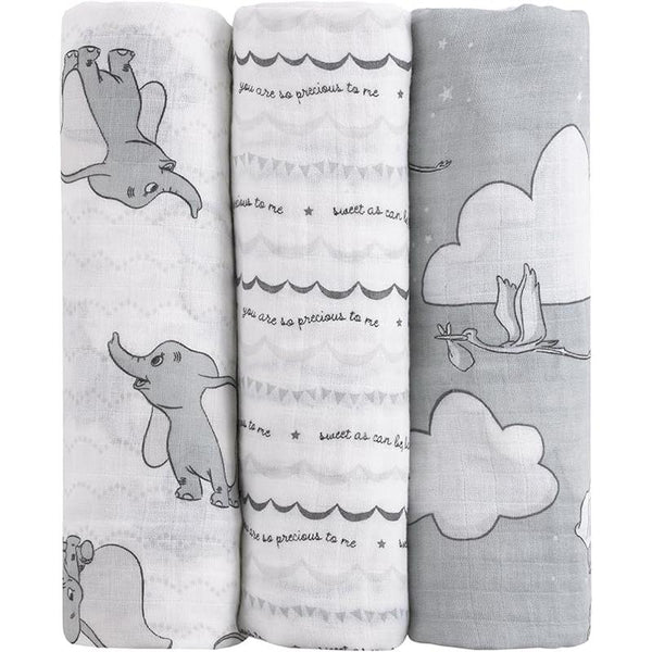 Nojo - Dumbo 3 Pk Printed Muslin Swaddles | MacroBaby