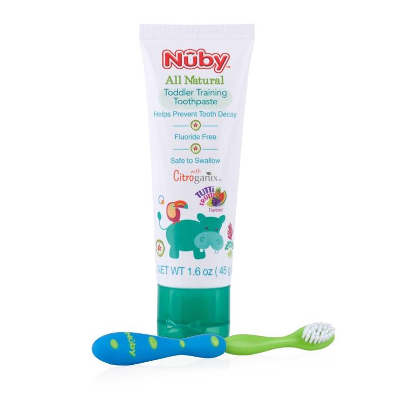 Nuby Toddler Training Toothpaste and Toothbrush, Blue/Green | MacroBaby